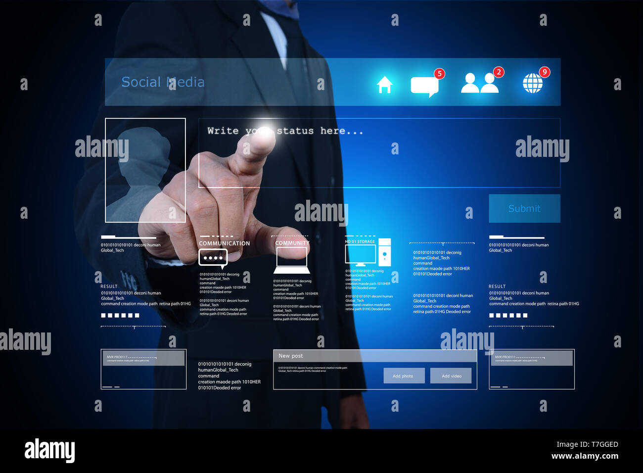 Man showing networking with virtual display Stock Photo - Alamy