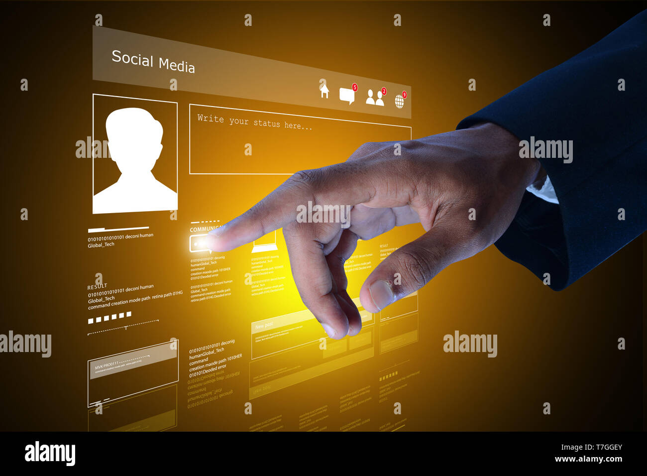 Man showing networking with virtual display Stock Photo - Alamy