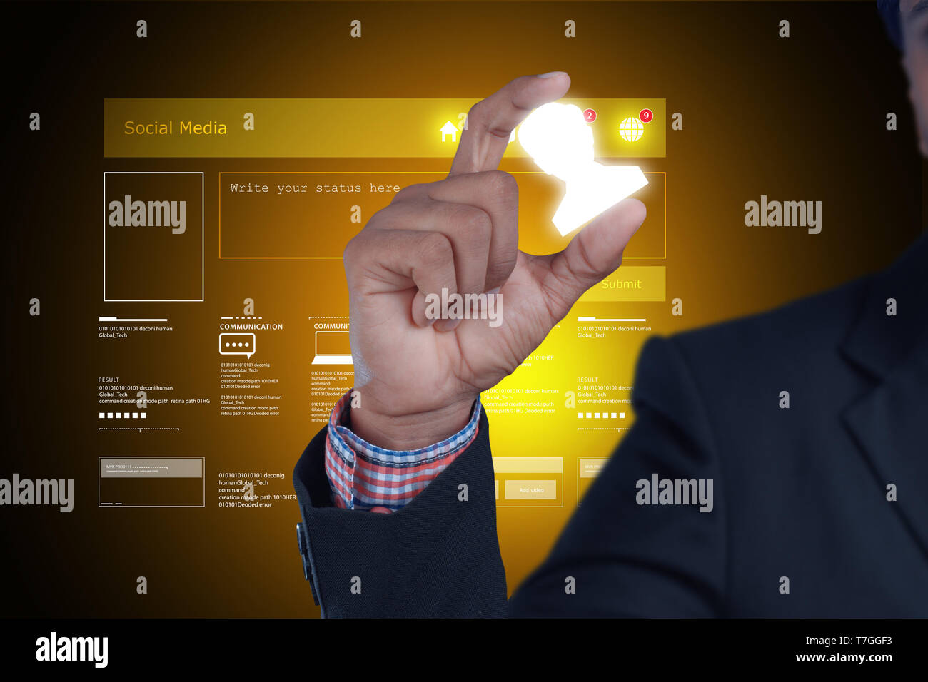 Man showing networking with virtual display Stock Photo - Alamy