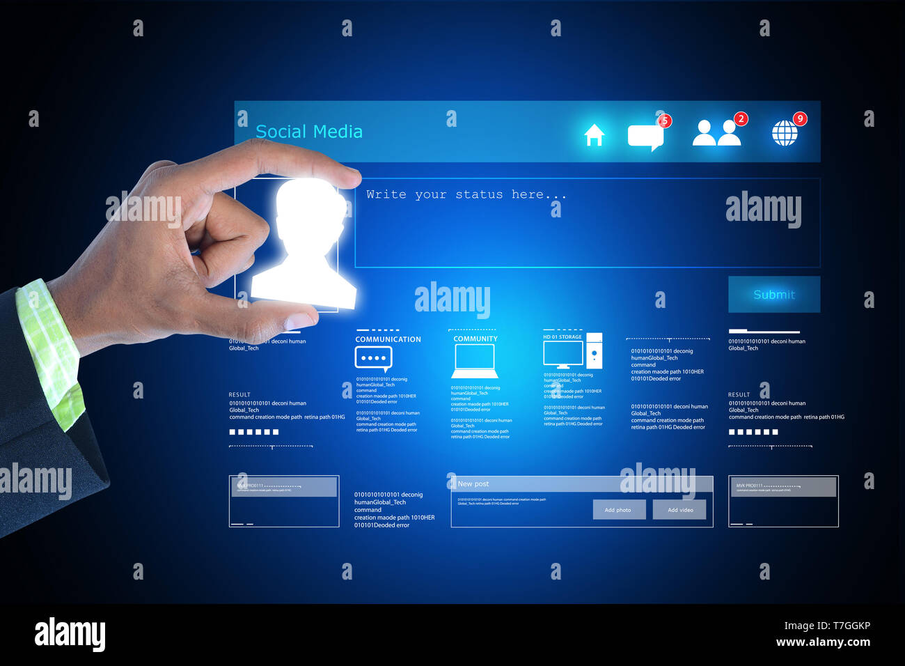 Man showing networking with virtual display Stock Photo - Alamy