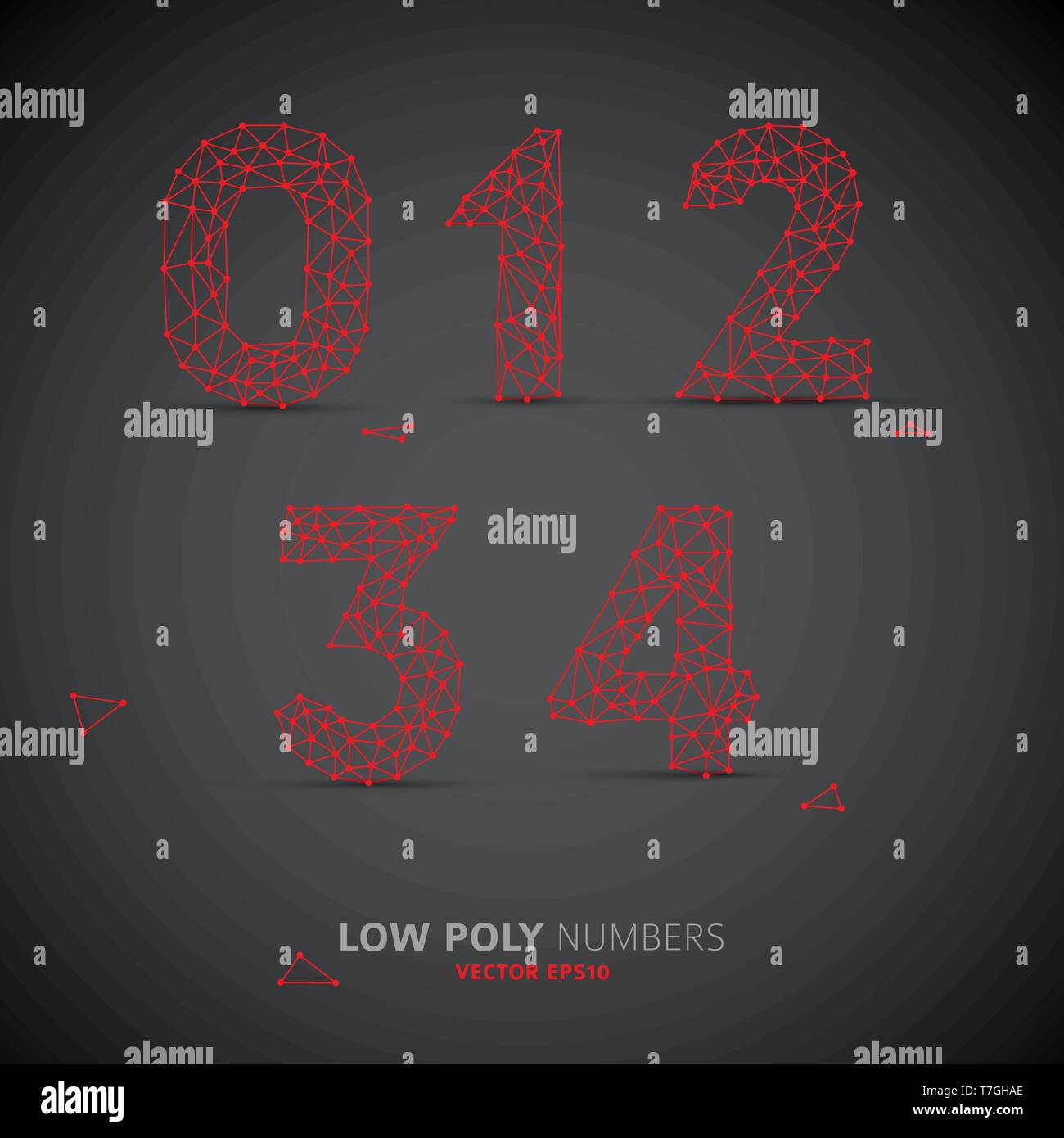 Blue Vector low poly (wired) numbers font with shadow (red on dark ...