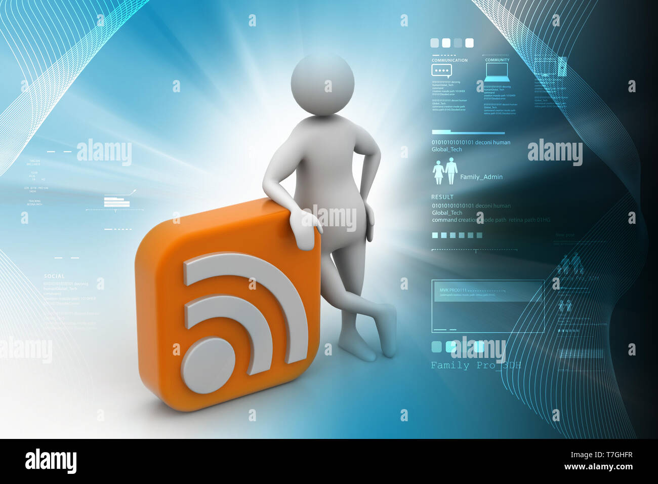 3d man with rss sign Stock Photo - Alamy