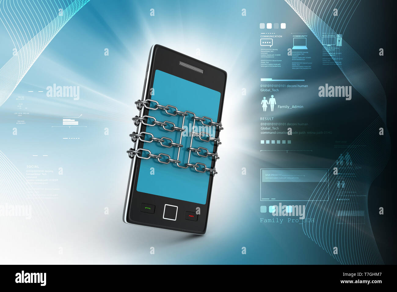 Smart phone with chain, safety concept Stock Photo - Alamy