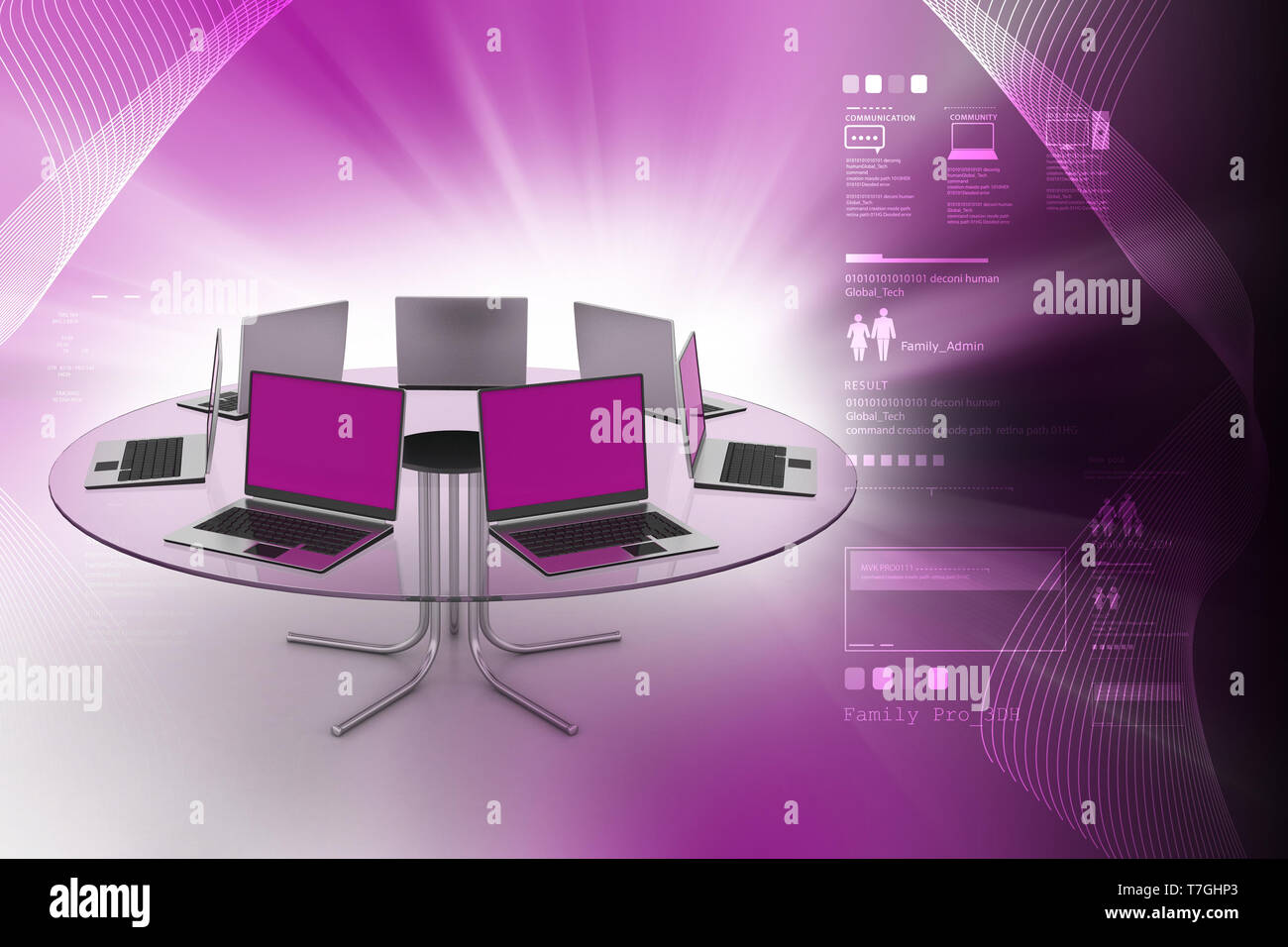 Laptop around the table Stock Photo - Alamy