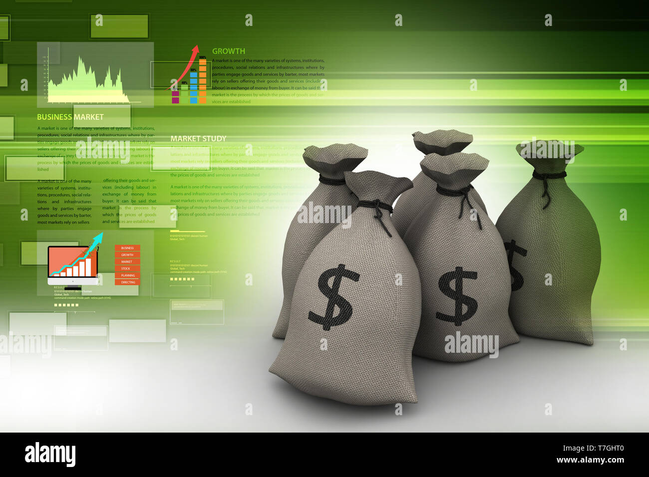 Bundles of money in bags Stock Photo - Alamy