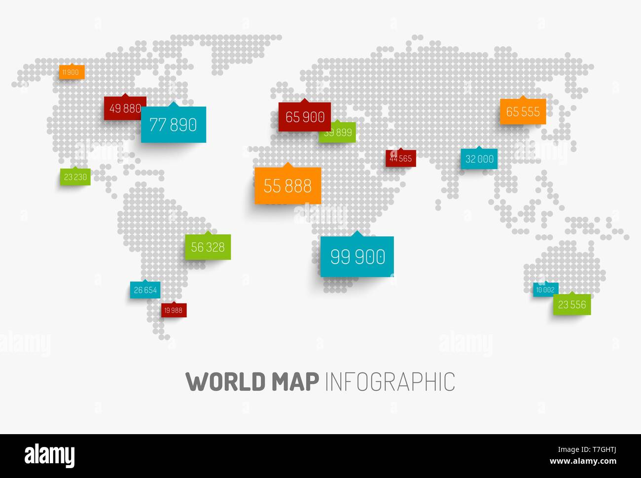 Light World Map With Pointer Marks Communication Concept Stock Vector
