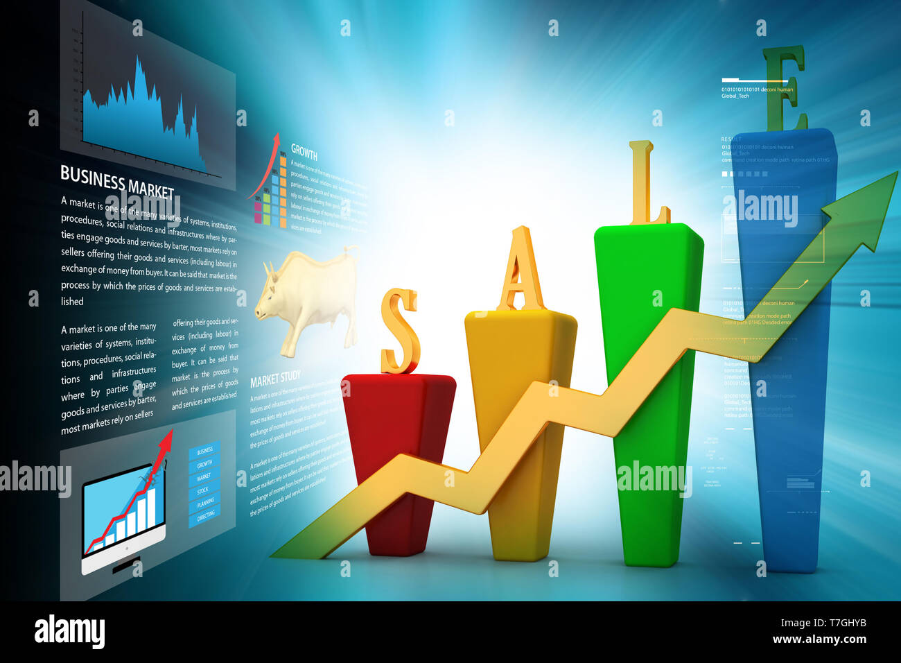 Sales graph with successive arrow in color background Stock Photo - Alamy