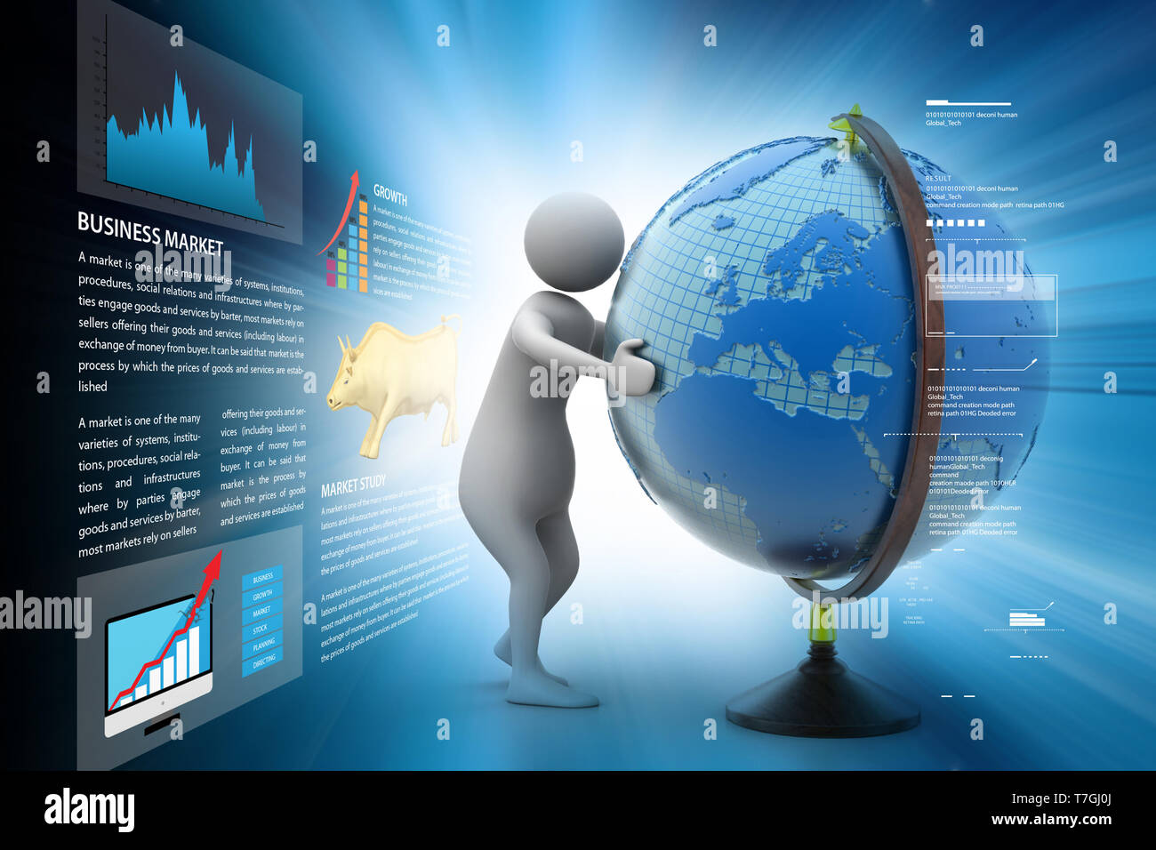 3d man analysing the globe Stock Photo - Alamy