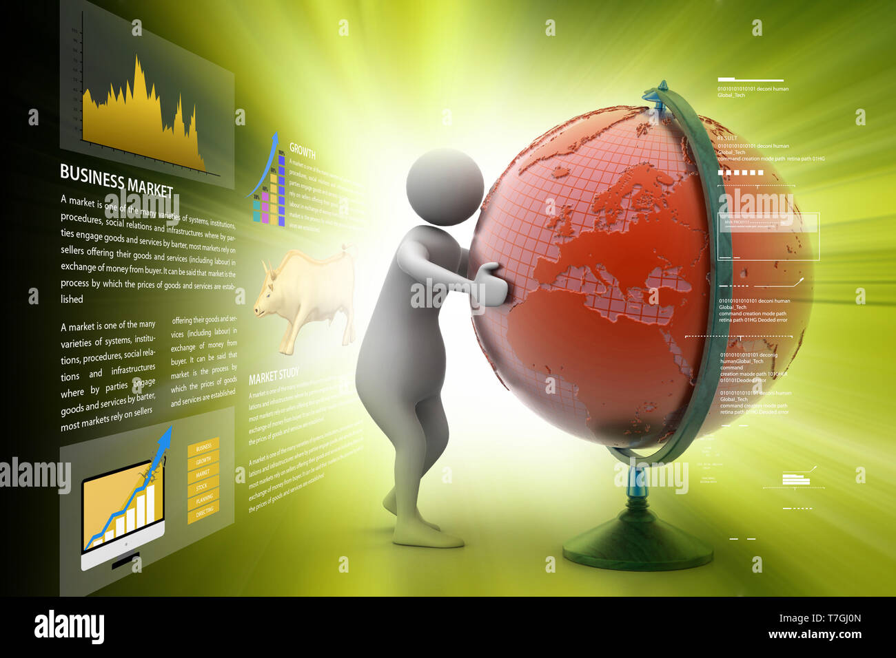 3d man analysing the globe Stock Photo - Alamy