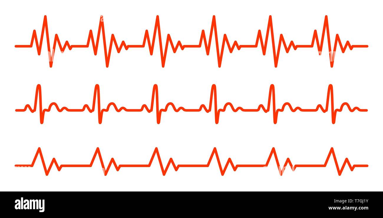 Red heartbeat icons in flat design. Vector illustration. Sign of the ...