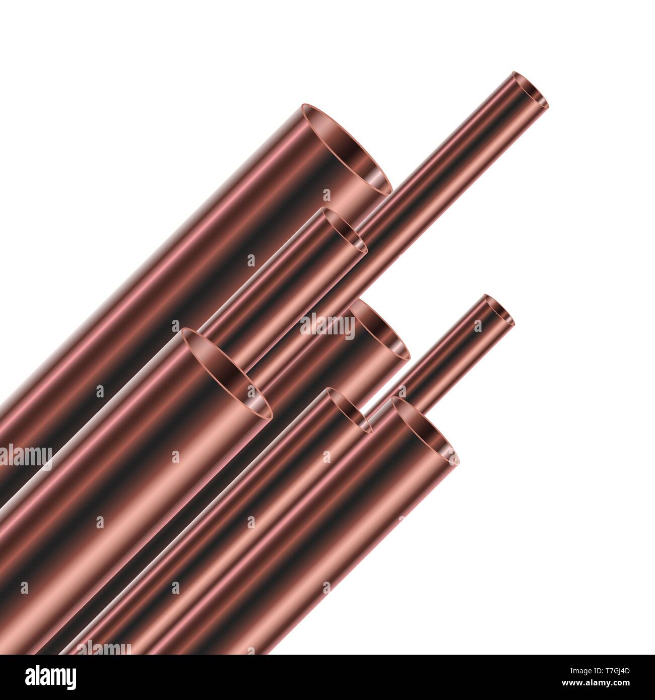 Set of steel or aluminum pipes, isolated. Vector illustration. Glossy ...