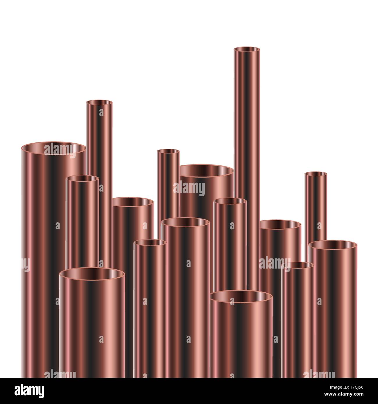 Set of steel or aluminum pipes, isolated. Vector illustration. Glossy ...