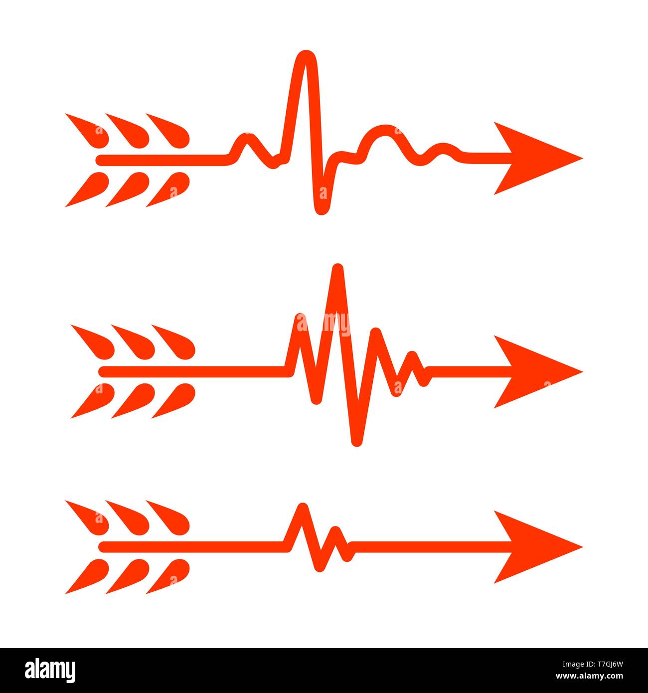 Set of red Arrows with Heartbeat symbol. Vector illustration ...