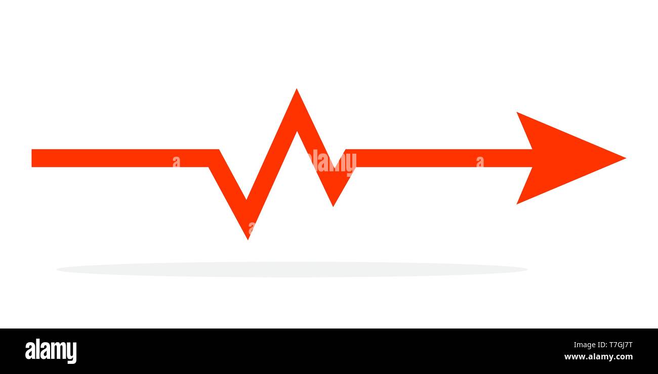 Red Arrow with Heartbeat icon. Vector illustration. Electrocardiogram ...