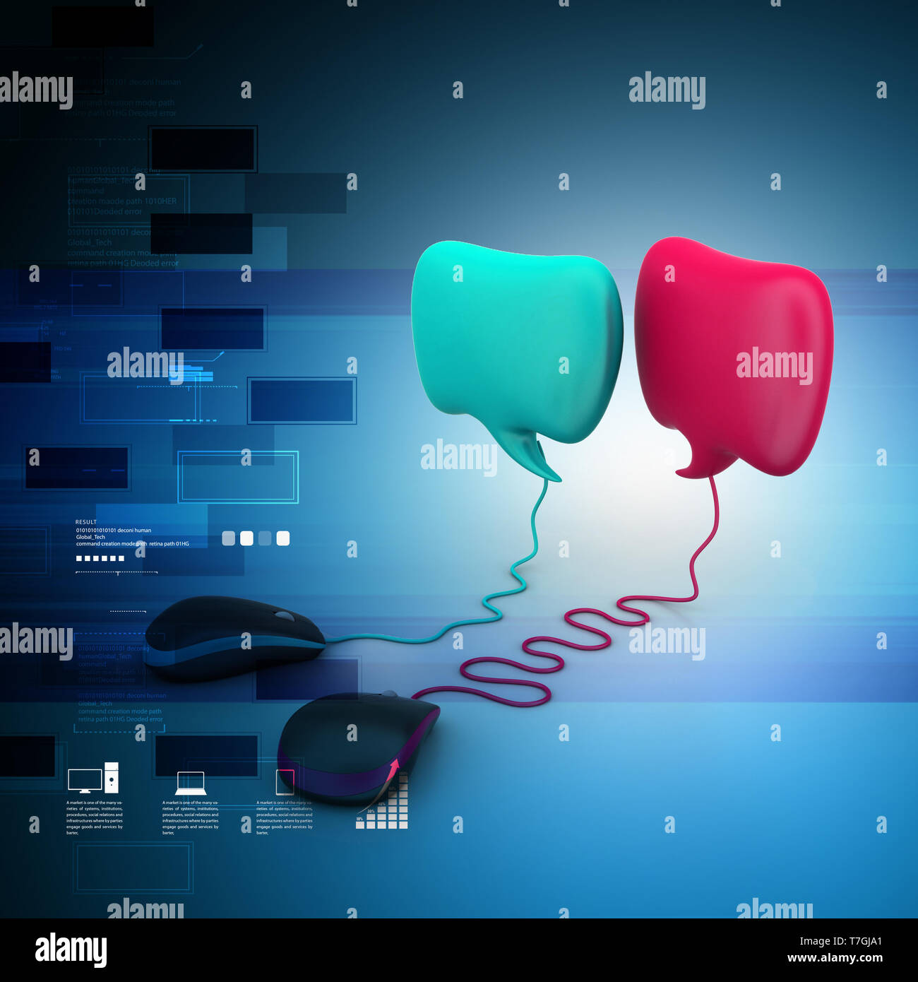 talking bubbles connected with mouse, social network Concept Stock ...