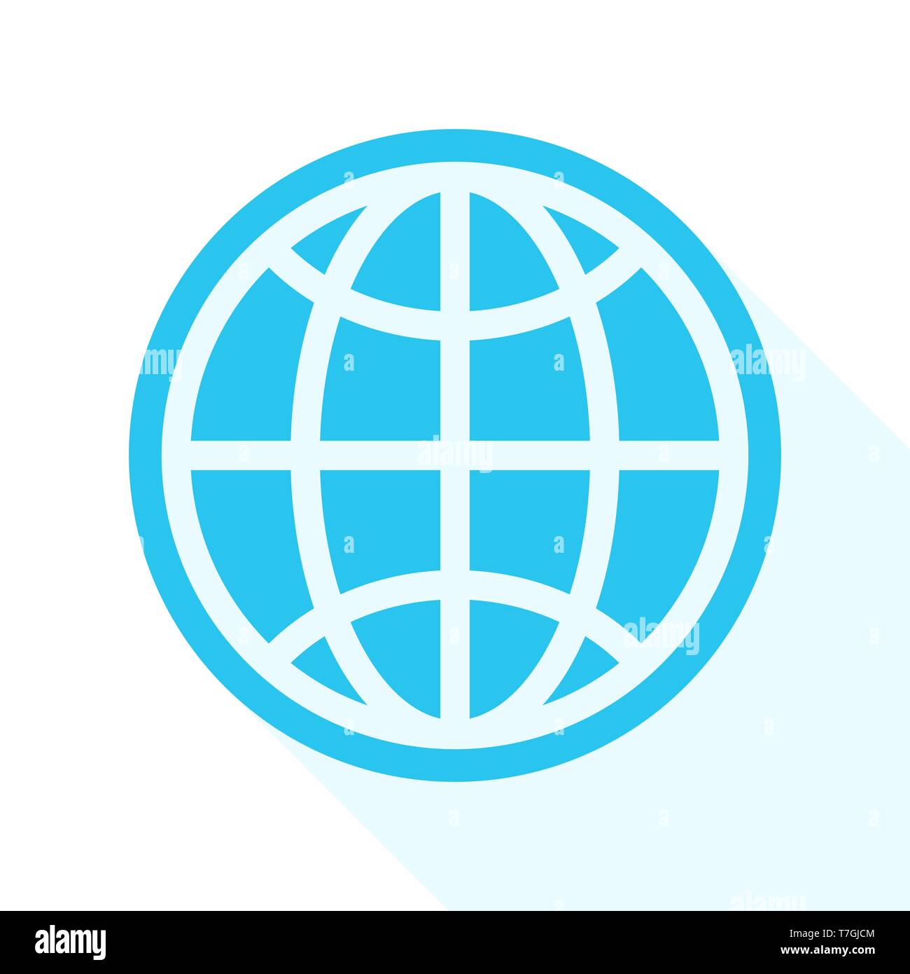 Blue Globe icon with long shadow. Vector illustration. Symbol of Earth ...