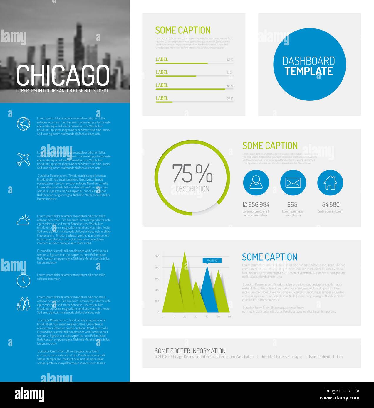 Simple infographic dashboard template with flat design graphs and ...