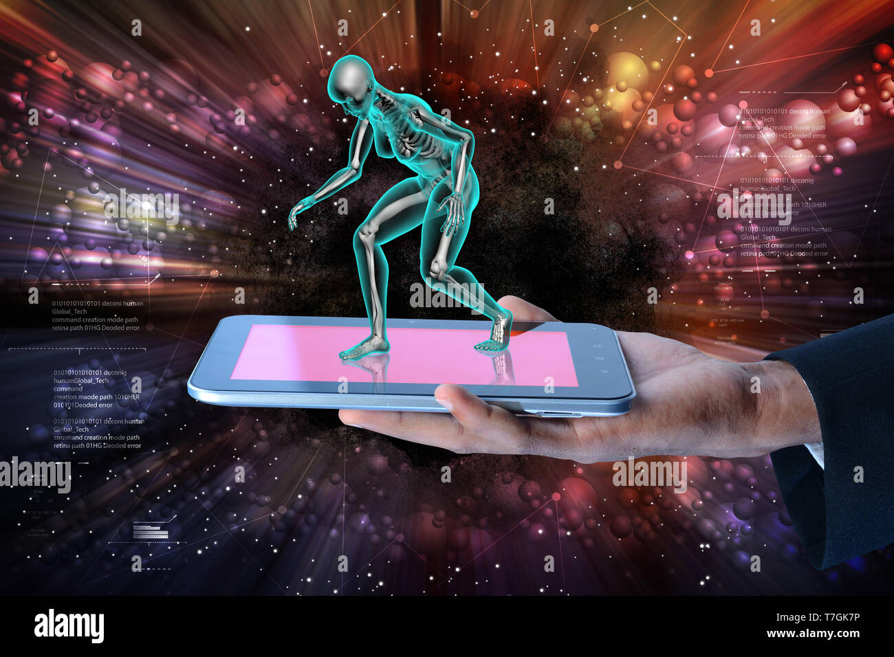 3d Skelton with tablet Stock Photo - Alamy