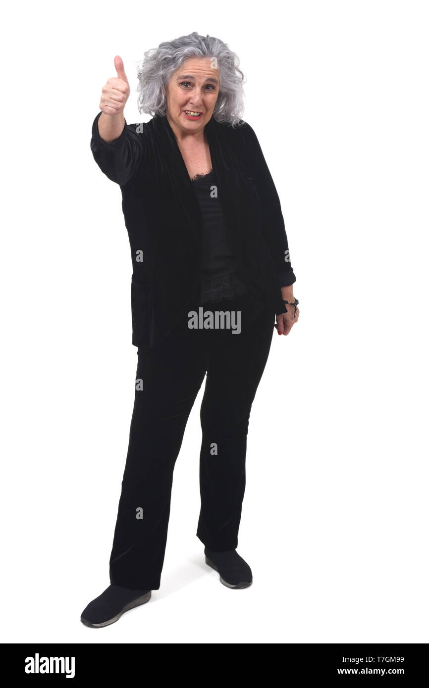 woman thumps up on white background Stock Photo - Alamy