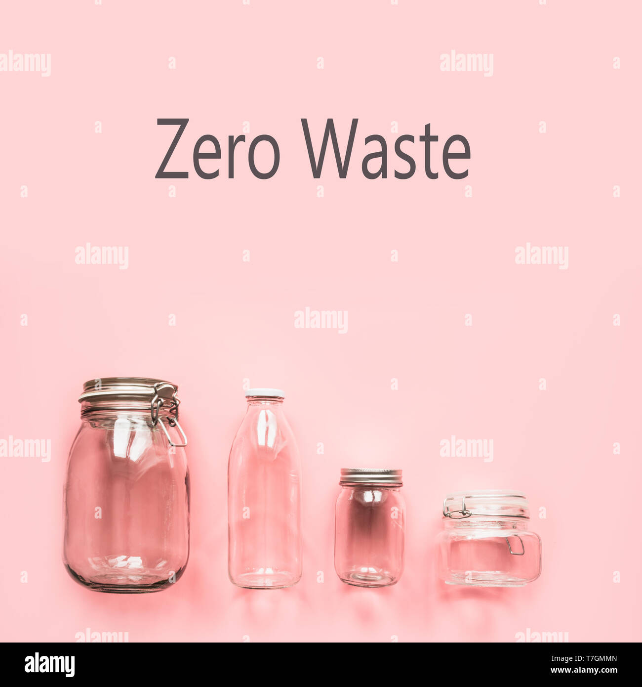 Set of jars on pink background for zero waste storage and shopping ...
