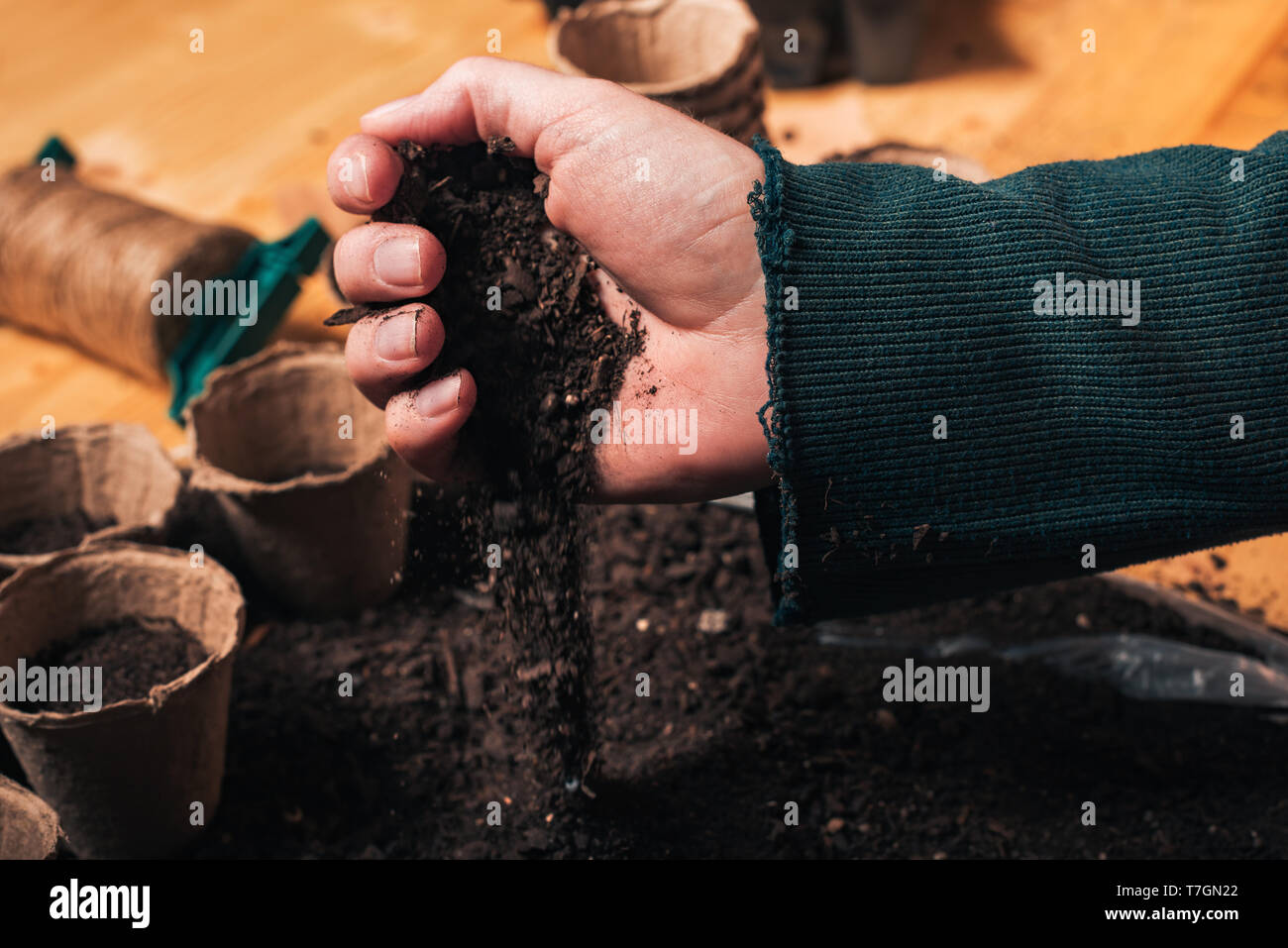 Gardener preparing potting soil planting hi-res stock photography and ...