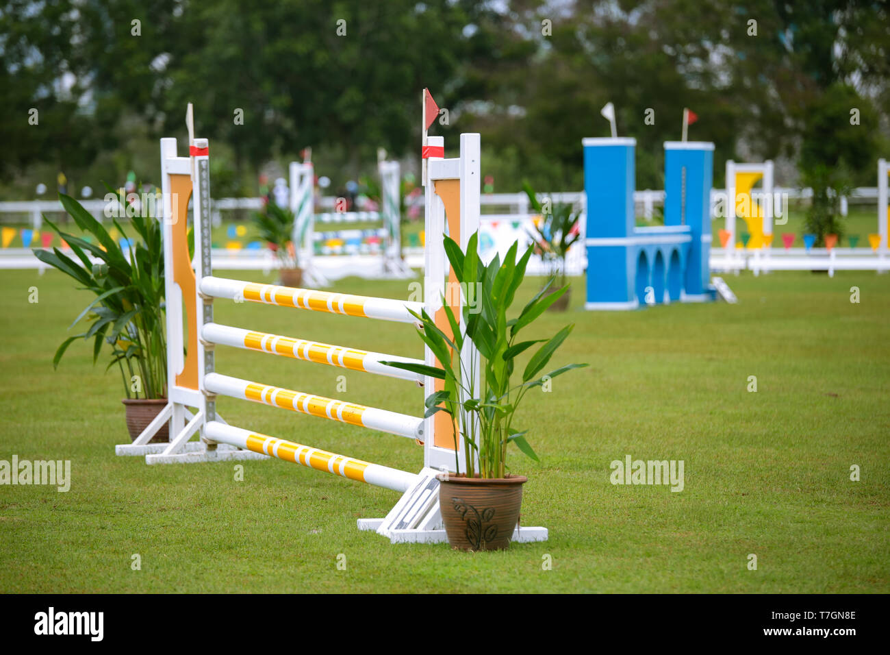 A typical jumping obstacle in a horse back riding competiton at ...