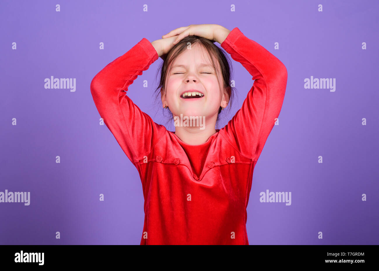 Can not stop her feelings. Lost emotional control. Girl little child ...