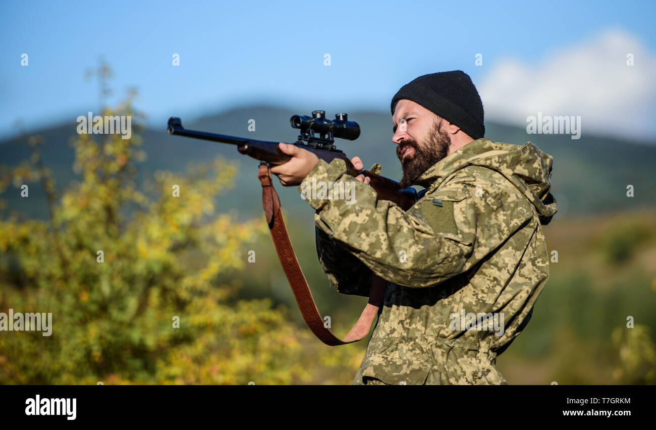 Hunting and trapping seasons. Hunting masculine hobby. Man brutal ...