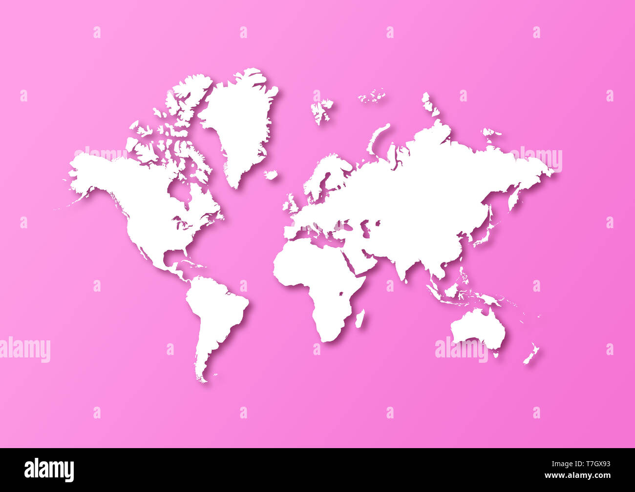 Detailed world map isolated on a pink background with shadows Stock ...