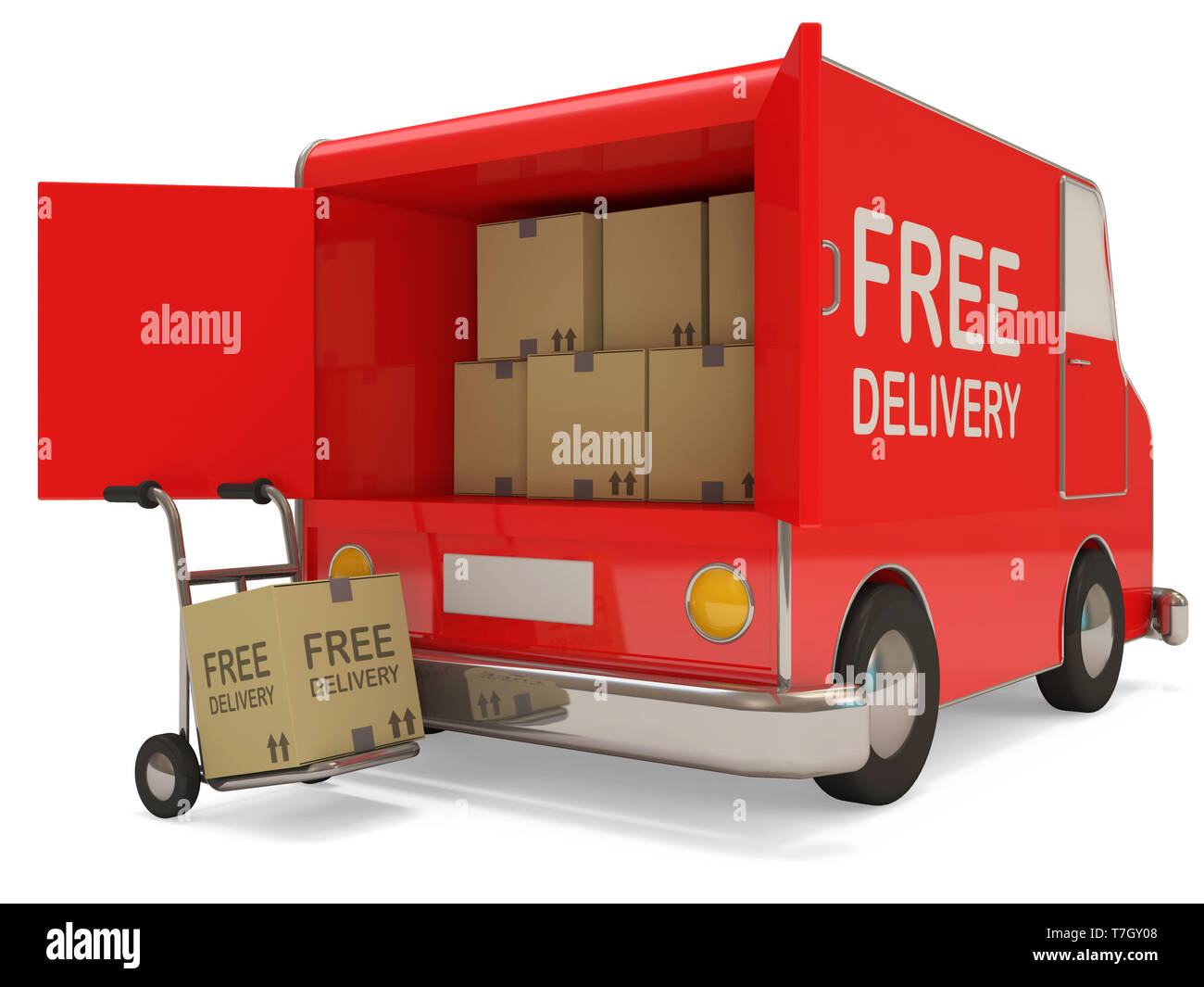 Delivery Van with a Boxes on white background. Free Delivery Concept ...