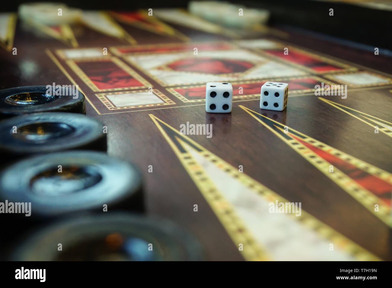 Old backgammon board with dice hi-res stock photography and images - Alamy