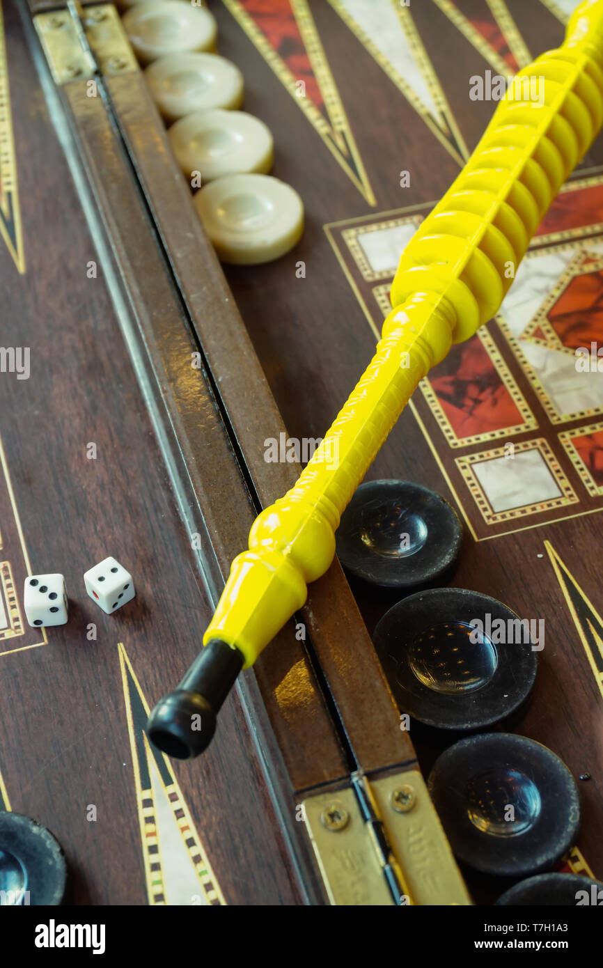 Old backgammon board with dice hi-res stock photography and images - Alamy