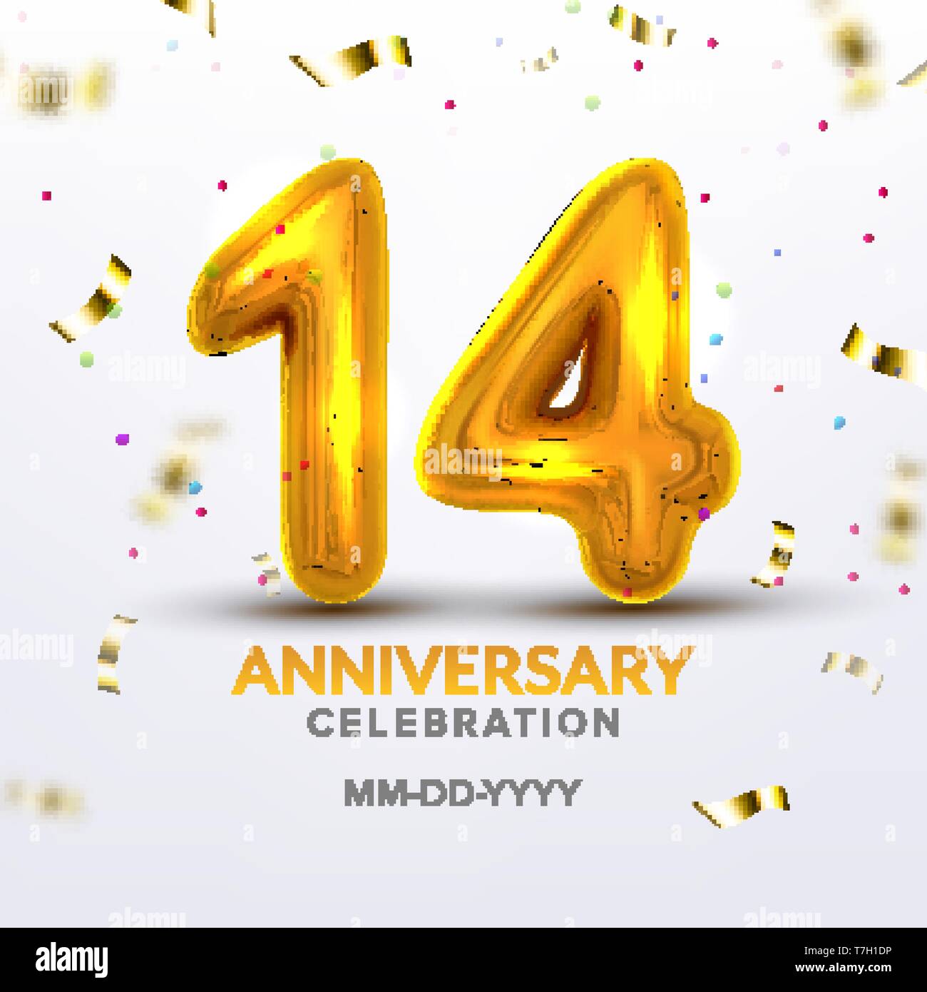 Fourteenth Anniversary Celebration Number Vector Stock Vector Image ...