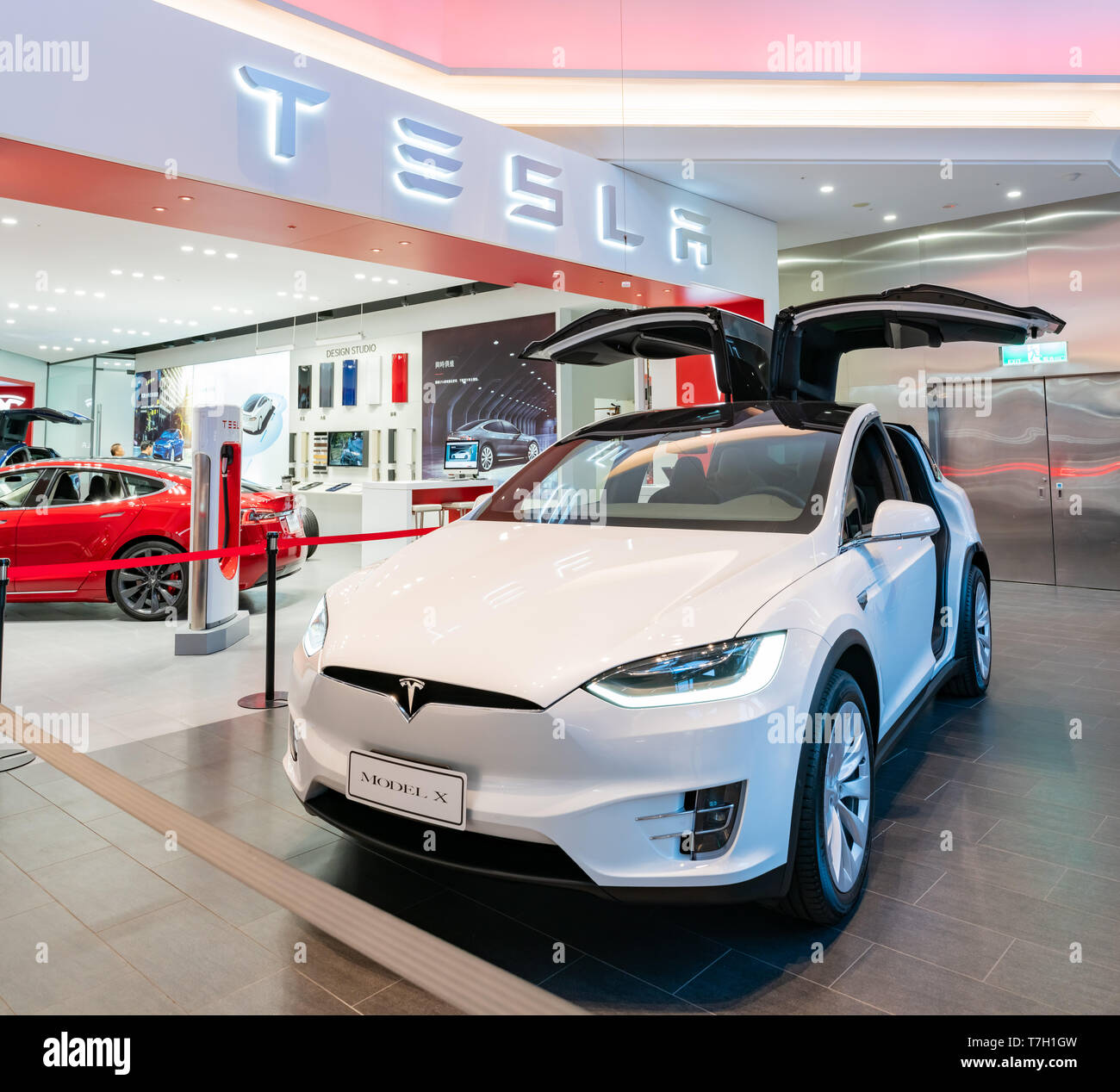 Taipei, DEC 17: Interior view of a Tesla selling center displaying ...