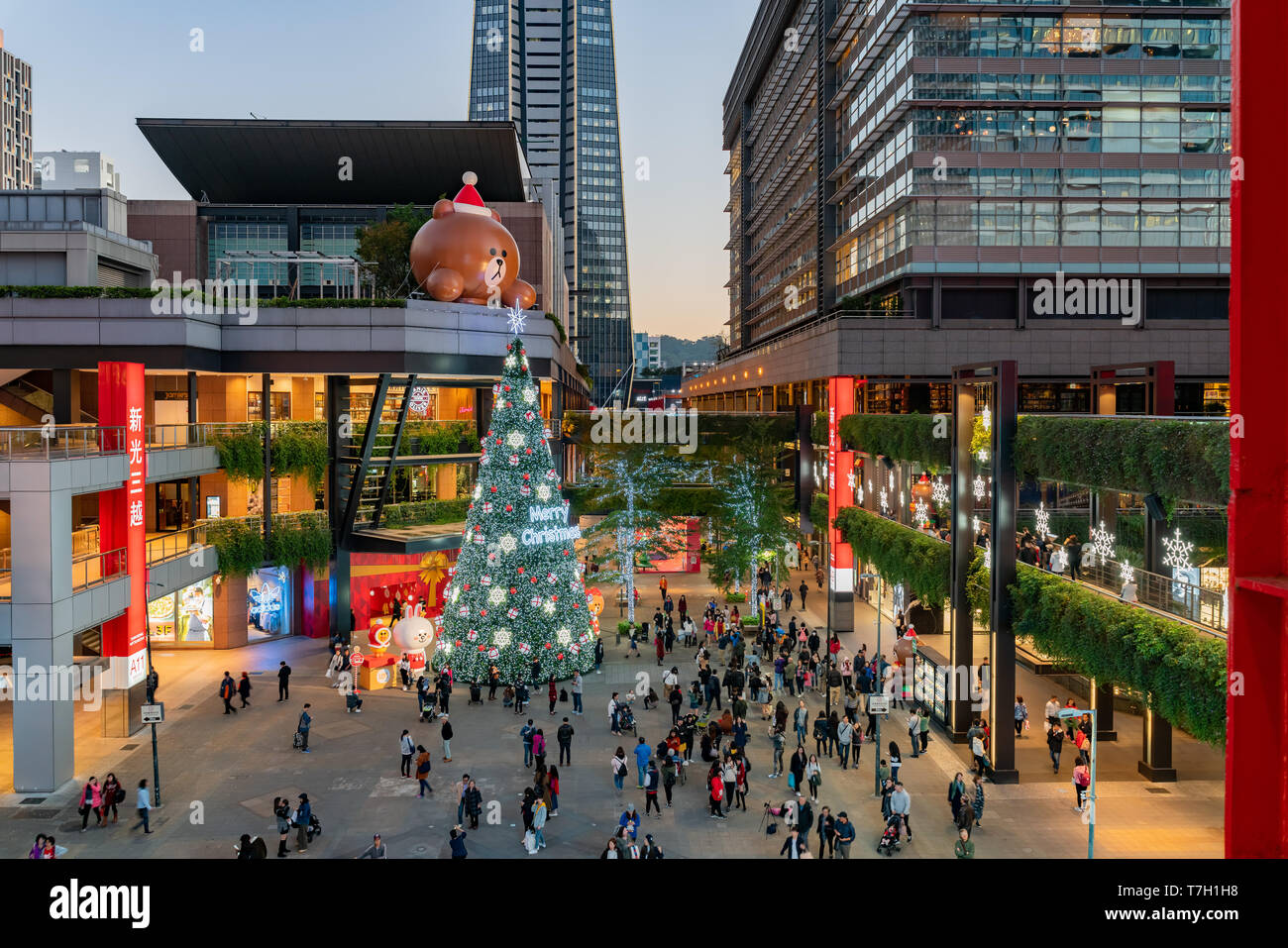 Taipei, DEC 18: Night view of the Christmas decoration of Xinyi ...