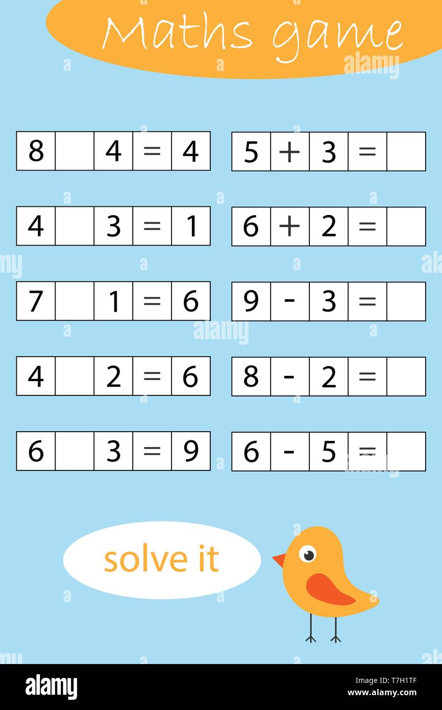 Mathematics game for children, find a solution, solve and write the ...