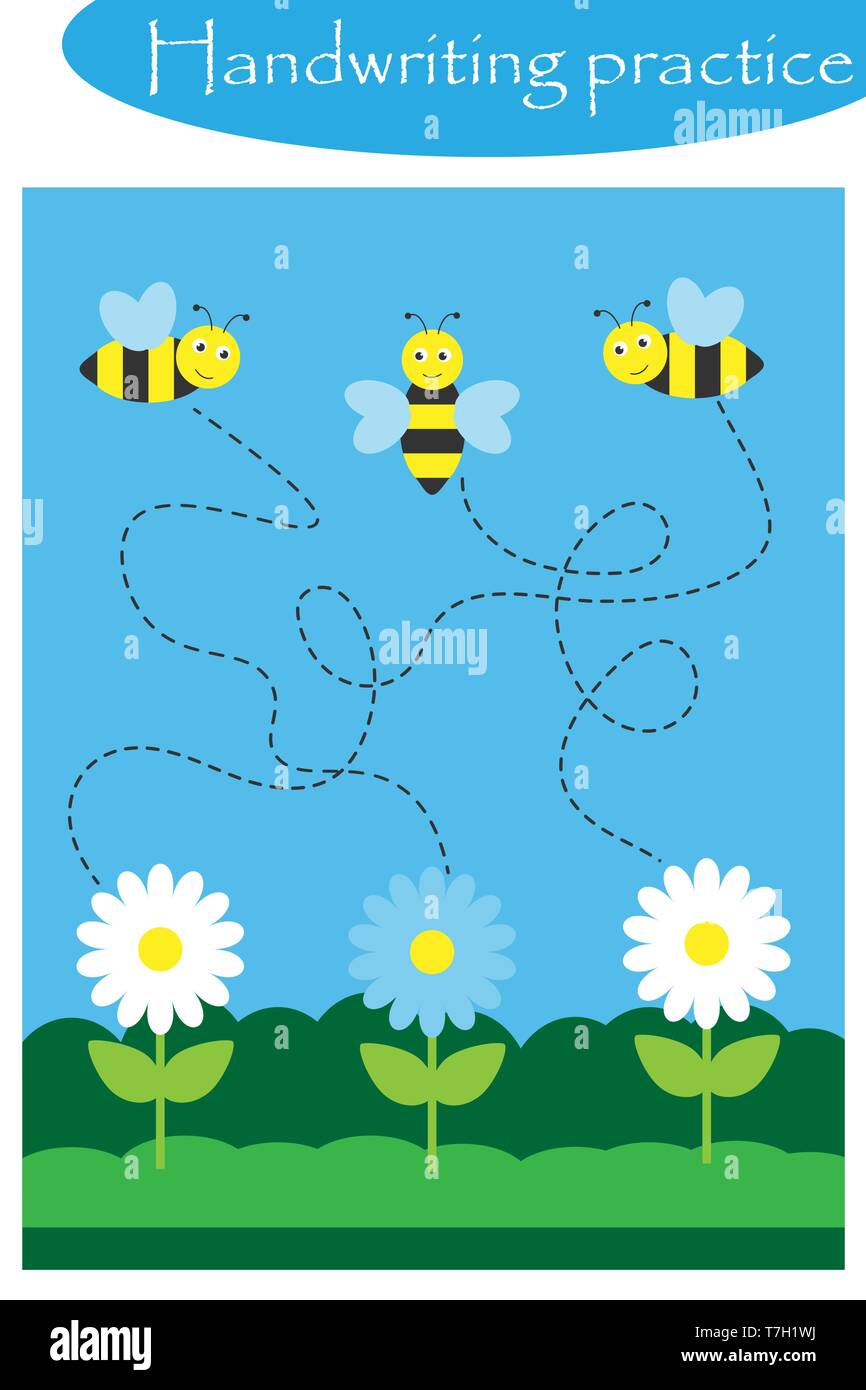 Bees and flowers, spring handwriting practice sheet, kids preschool ...