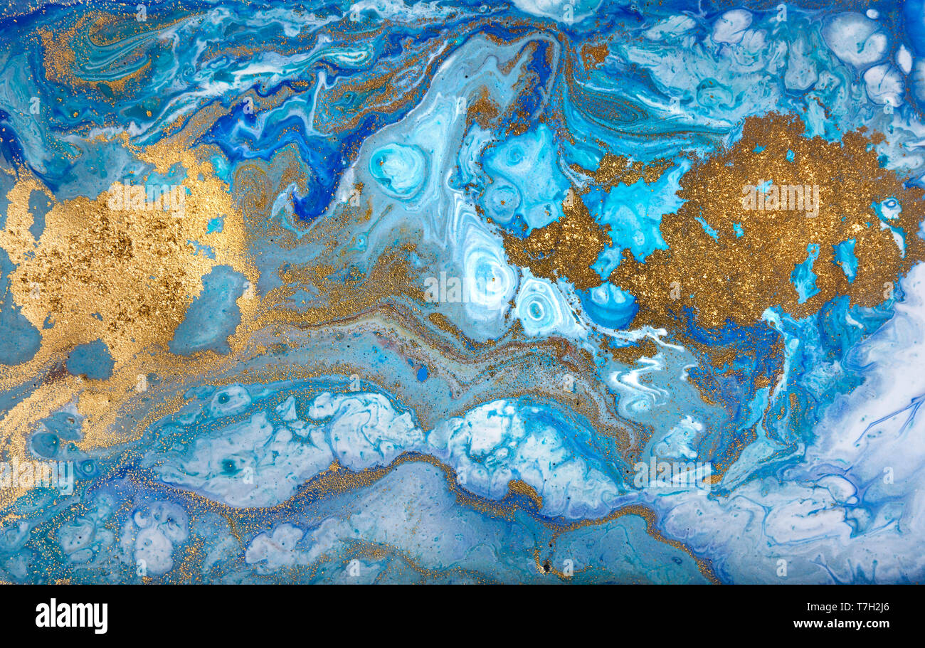 Blue marbling pattern. Golden marble liquid texture Stock Photo - Alamy