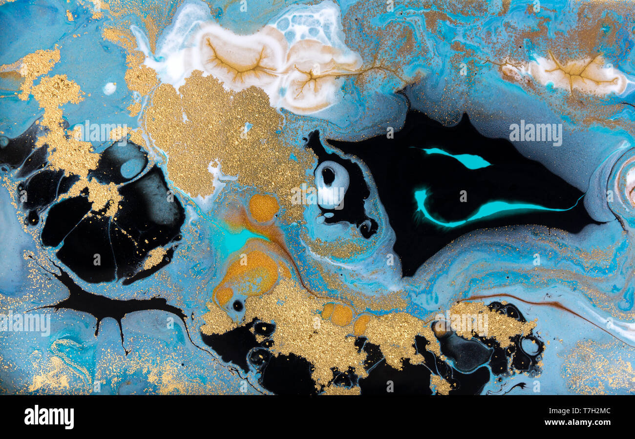 Blue marbling pattern. Golden marble liquid texture Stock Photo - Alamy