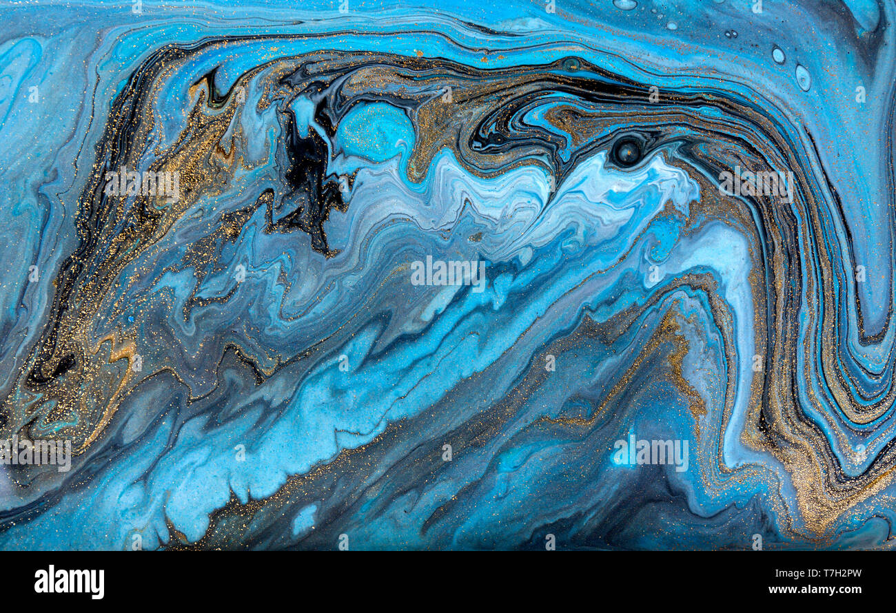 Blue marbling pattern. Golden marble liquid texture Stock Photo - Alamy