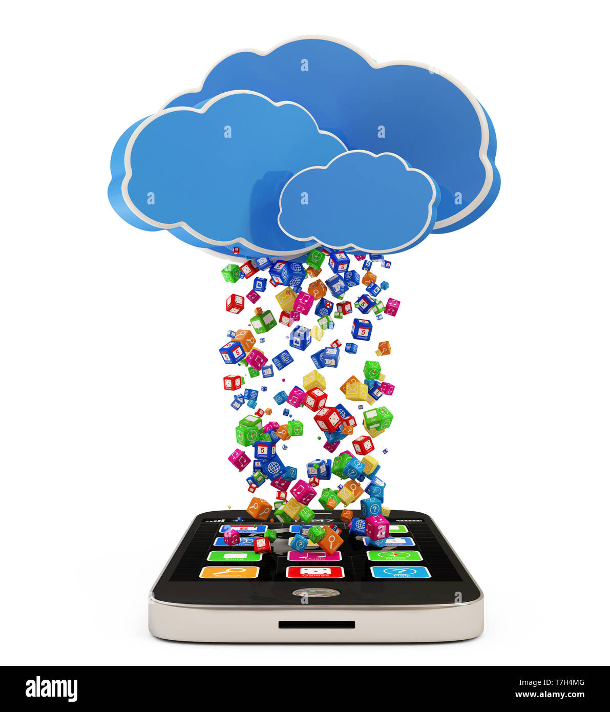 Touchscreen Smartphone Downloading APPS. Cloud Computing Concept Stock ...