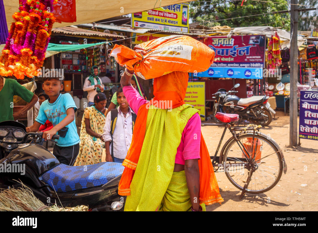 Street scene in Shahpura, a Dindori district town in the central Indian ...