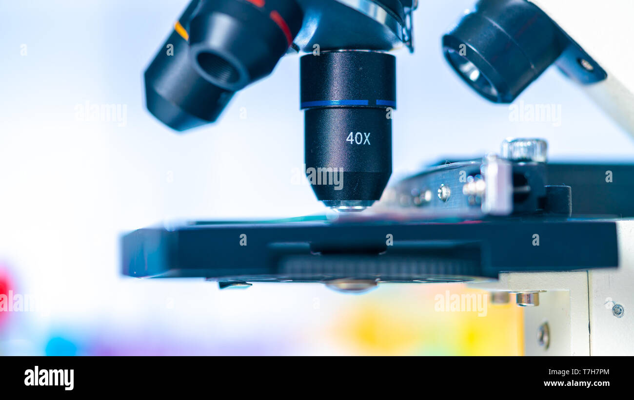 Test tubes and flasks and microscope in a chemical laboratory Stock ...