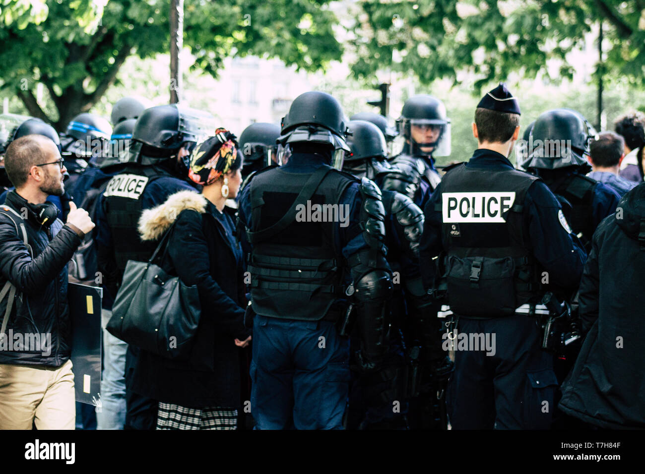 Paris France May 04, 2019 View of a riot squad of the French National ...