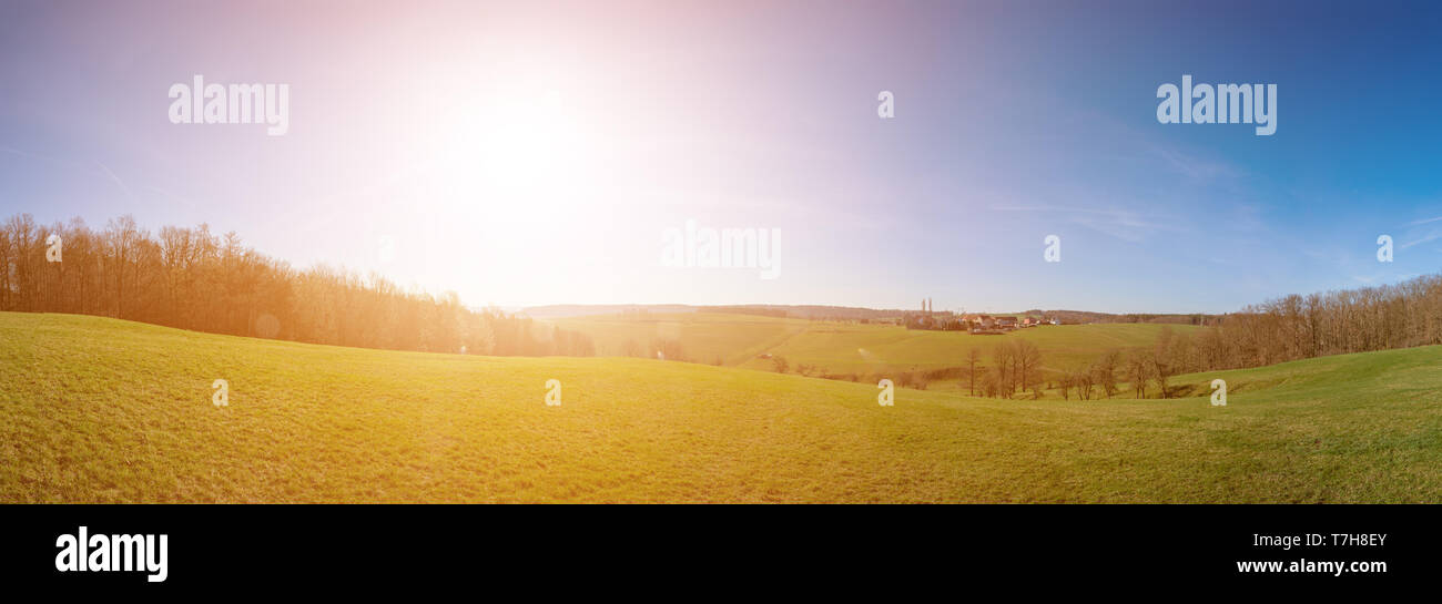 Early morning sunrise field panorama Stock Photo - Alamy
