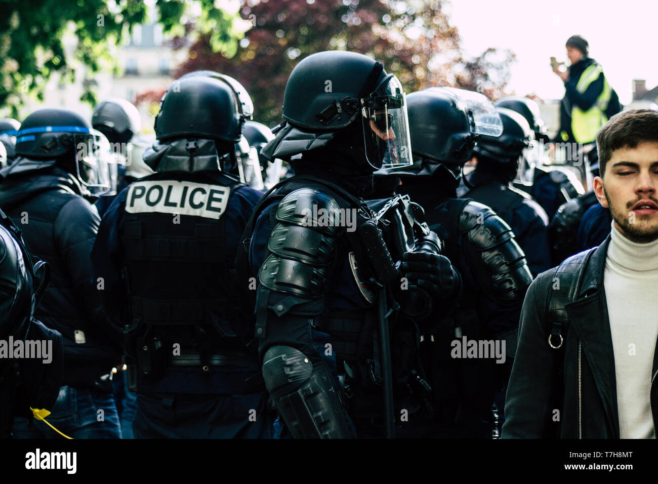 Paris France May 04, 2019 View of a riot squad of the French National ...