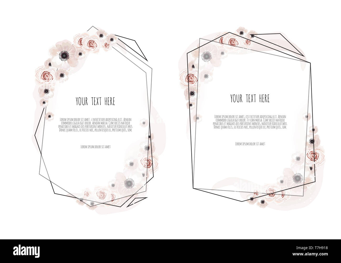 floral botanical card design with leaves with golden geometrical frame ...