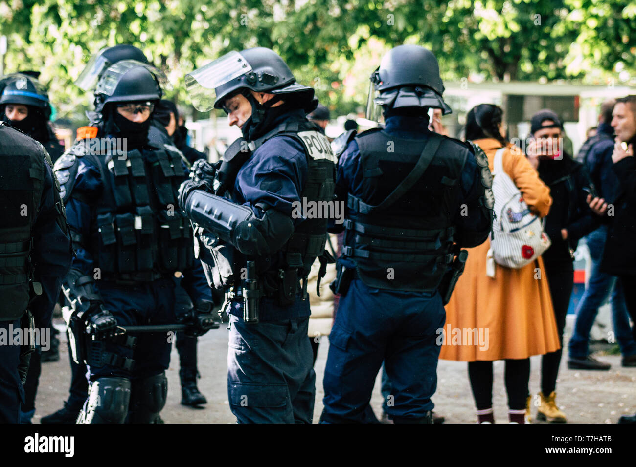 Paris France May 04, 2019 View of a riot squad of the French National ...