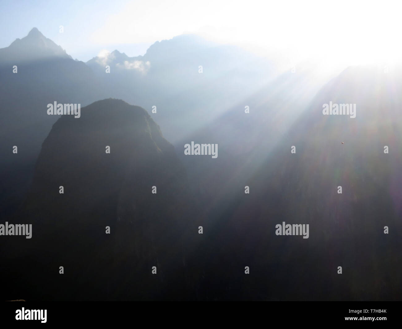 Sunrise over Andean mountains seen from Machu Picchu in in the Cusco ...