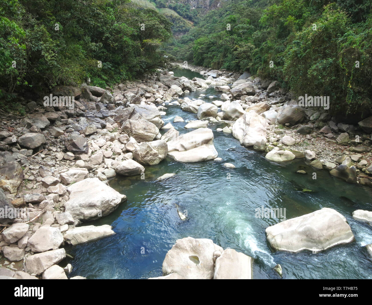 Fast flowing river below Machu Picchu in the Cusco Region, Urubamba ...